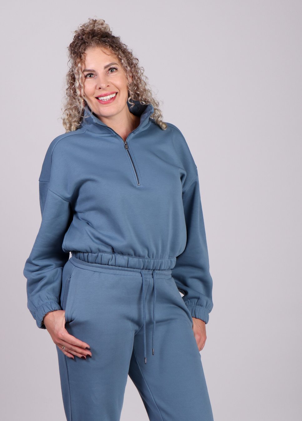 MSCH Copenhagen Lichtblauwe sweater met halve rits Ethella